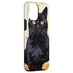 iPhone 14 Pro Max Black Cat Hidding In Cosmo Flowers Case