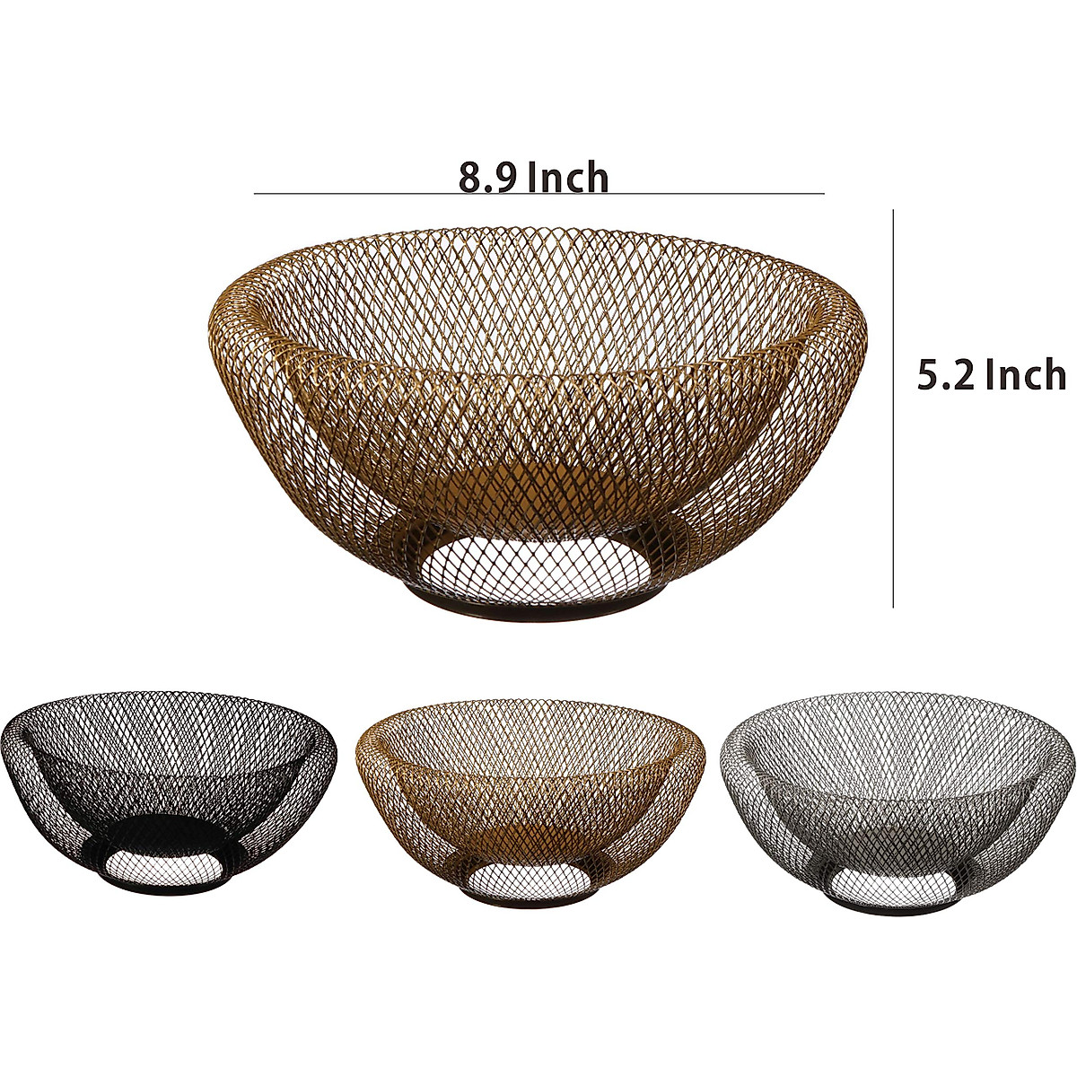 Cq acrylic Fruit Basket For Kitchen,Fruit Basket With Banana Hanger,Fruit and Vegetable Storage Holder For Kitchen Countertop,Golden