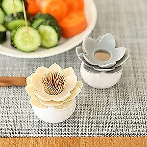 Creative Lotus Cotton Swab Holder Q-Tips Toothpicks Holder Home Decoration Cotton Bud Storage Box Organizer(Small,Beige)