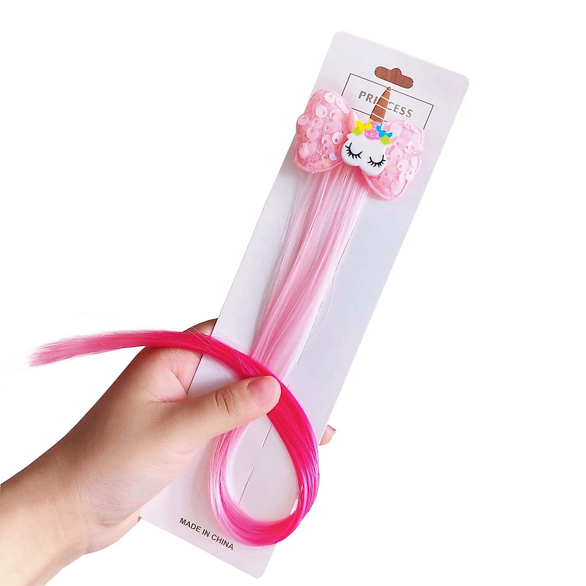 SVNMU 6pcs Colorful Unicorn Hair Extensions for Little Girls Ombre Color Hair Clips Kawaii Hair Accessories for Kids Birthday Gift,Princess Costume Dress Up,Party Favors(Unicorn-Clips)