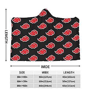 Ultra Soft Hooded Cloak Flannel Fleece Hooded Throw Blanket Akatsuki Pattern Fleece Sherpa Wearable Microfiber Bedding Quilt 80"X60"