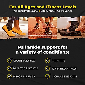 Ankle Brace for Women and Men - Adjustable Strap for Arch Support - Plantar Fasciitis Brace for Sprained Ankle Achilles Tendonitis Pain and Injured Foot - Breathable Copper Infused Nylon (Large)