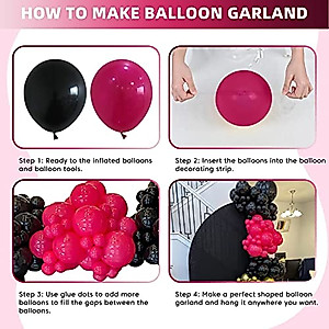 Hot Pink and Black Balloon Arch Kit, Hot Pink Black Balloon Garland Kit, Rose Red Black Latex Balloons Different Sizes for Women's Birthday Decorations Wedding Baby Shower Engagement Party Supplies