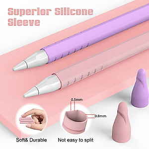 Laviitp 2 Pack Case for Apple Pencil Pro & 2nd Generation: Protective Cover Sleeve for iPencil Pro 2024- Silicone Grip Skin Accessories for iPad Pencil w/ 2 Pencil Tips 4 Nibs Cover, Pink+Purple