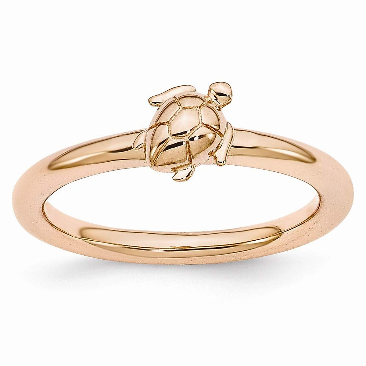 Rose Gold Tone Plated Sterling Silver Stackable 8mm Sea Turtle Ring Size 10