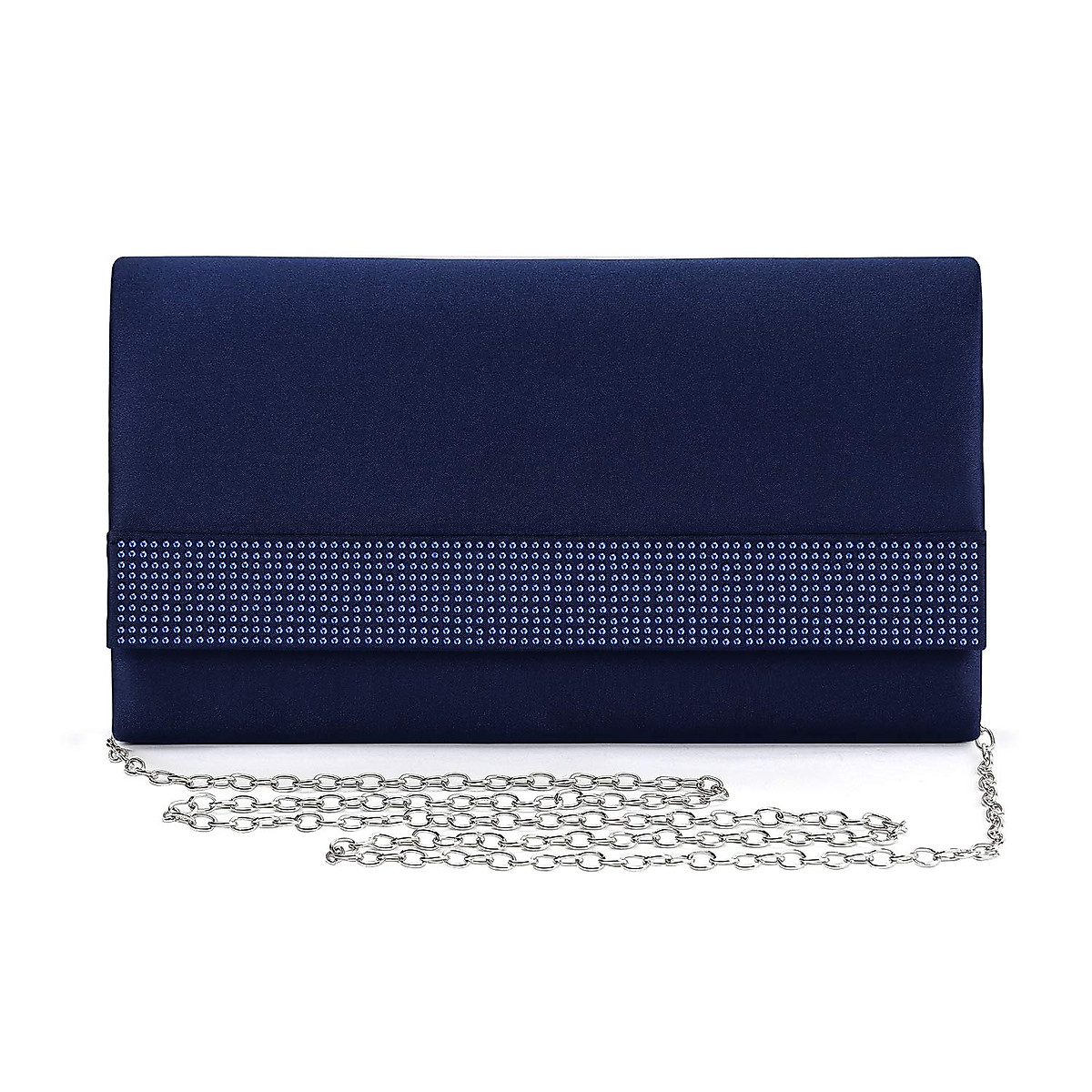 Mulian LilY M052 Satin Rhinestones Evening Bags Party Bridal Clutch Purse For Women Prom Clutch Navy