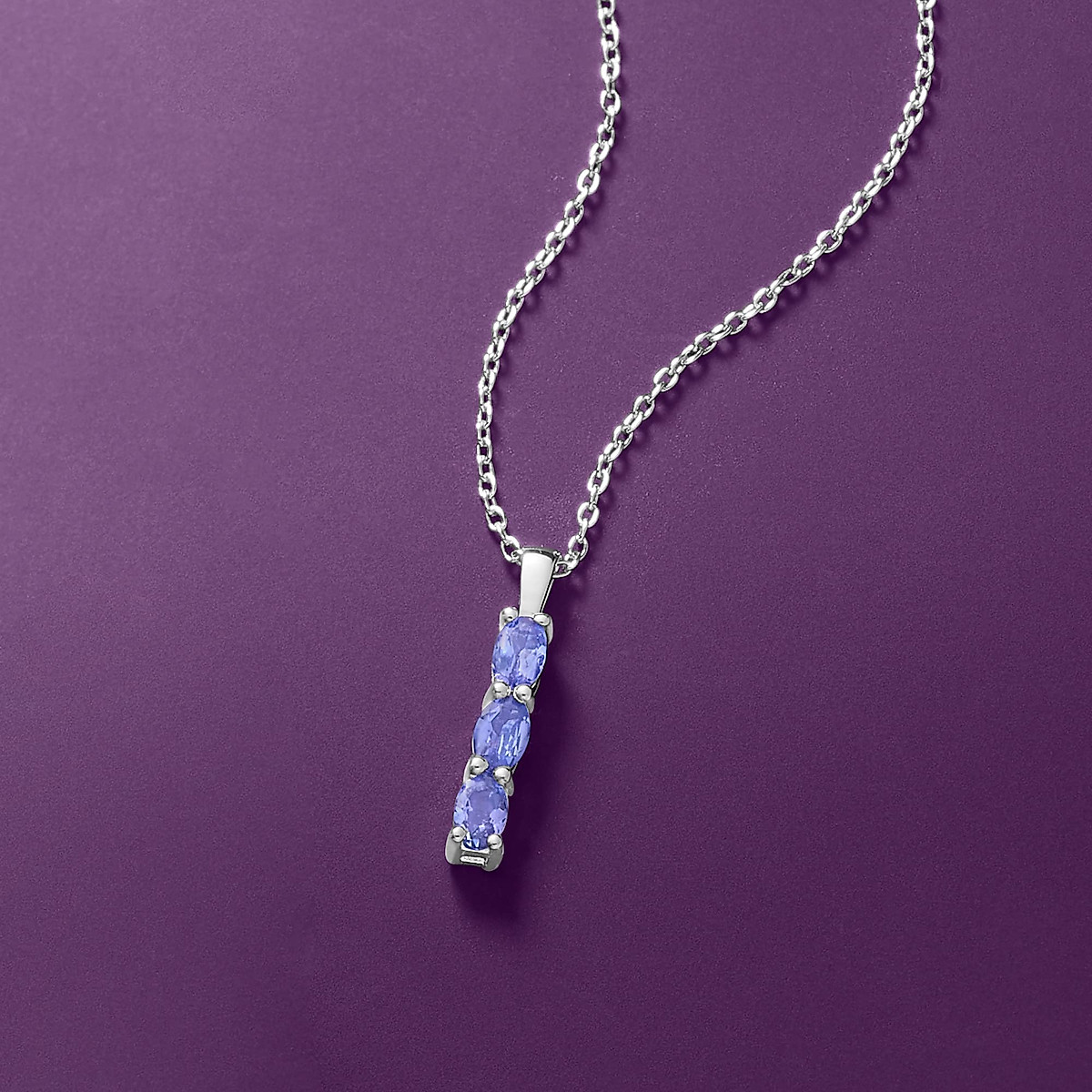 Ross-Simons 0.70 ct. t.w. Tanzanite Linear Pendant Necklace in Sterling Silver. 20 inches