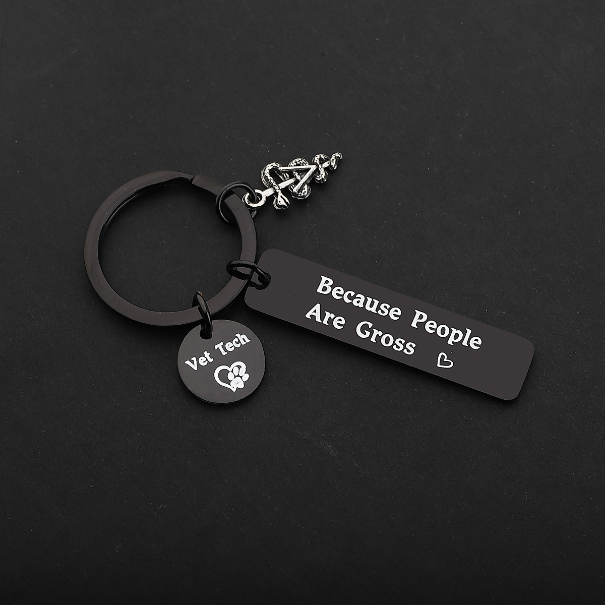 MAOFAED Vet Techs Gift Funny Veterinary Technician Gift Because People Are Gross Veterinarian Keychain Vet student gift Veterinarian Graduation Gift (because people are gross black)