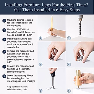 Ash Wood Furniture Legs With Gold Caps - Mid Century Legs For Sofa, Chair, Table, Dresser, Bed, Cabinet, Ottoman - Wooden Legs Are Easy To Install & Include Installation Hardware - Set of 4, 6 Inches