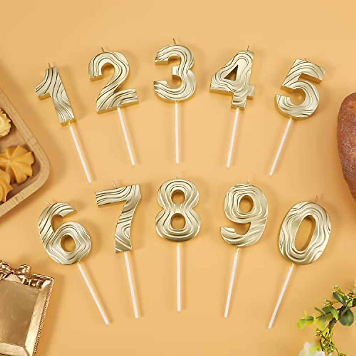 2.8inch Birthday Number Candle, 3D Candle Cake Topper Cake Numeral Candles Number Candles for Birthday, Wedding, Anniversary Parties, Celebration (Gold, 2)