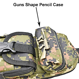 Maydahui Camo Pencil Case Guns Shape Large Capacity Pen Pouch Holder 3 Compartments Pencil Bag Stationery Box Storage Organizer Small Pattern Green