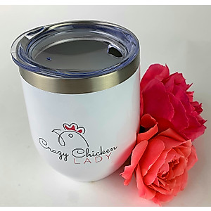 Crazy Chicken Lady - Stainless Steel Stemless Wine Glass - Crazy Chicken Lovers Gifts