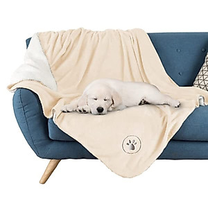 PETMAKER Waterproof Pet Blanket - 50x60-Inch Reversible Sherpa Fleece Throw Protects Couches, Cars, and Beds from Spills, Stains, and Fur (Cream)