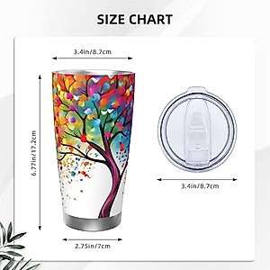 Colorful tree Tumbler with Lid and Straw 20oz Stainless Steel Car Cup for Hot and Cold Drinks, Double Wall Insulated Travel Coffee Mug Reusable Drink Thermos Cup Birthday Gifts