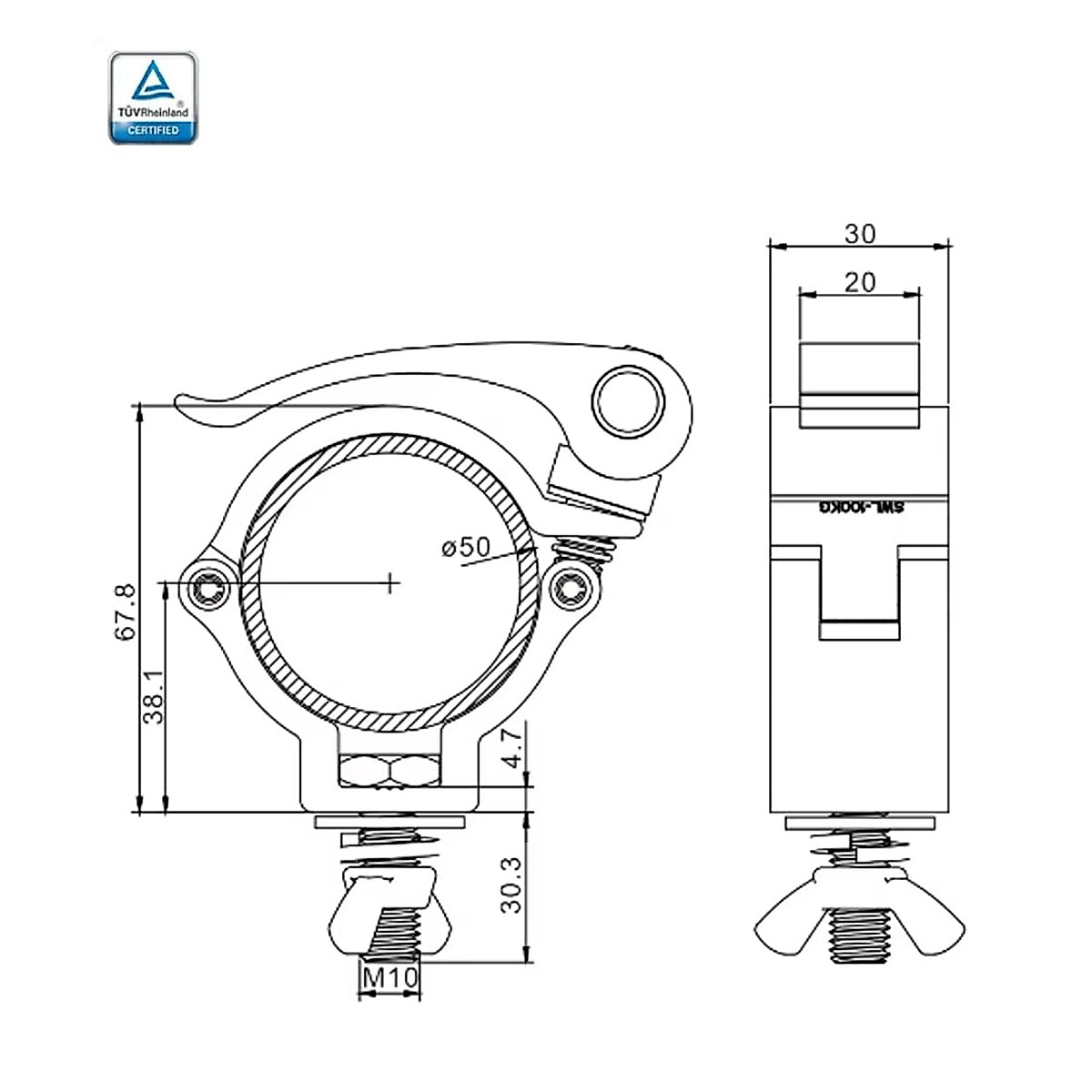 Quick Release Stage Light Clamps Fit 2 inch OD Truss Pipe Heavy Duty 220 Lbs Aluminum Alloy for Moving Head Light Par Lighting Spotlight (2PCS)