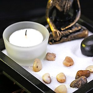 MyGift Mini Meditation Zen Rock Garden Table Decor Kit with Buddha Statue, Incense, Sand, Tealight Candle Holder and Wood Tray
