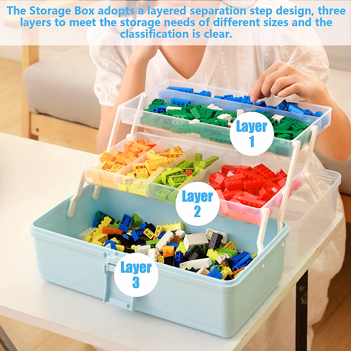 3-Layers Plastic Portable Storage Box with Tray, Craft Supply Box with Handle, Arts and Crafts Case, Sewing Supplies Organizer, Multifunctional Storage Box for Medicine, Perfect for Home Office