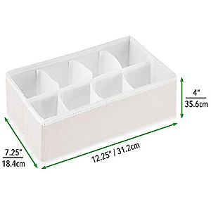 mDesign Fabric Divided 8-Section Drawer Organizer Bin, Kid/Baby Nursery Dresser, Closet, Shelf, Playroom Organization, Hold Clothes, Toys, Diapers, Bibs, Blankets, Jane Collection, 3 Pack, Cream/White