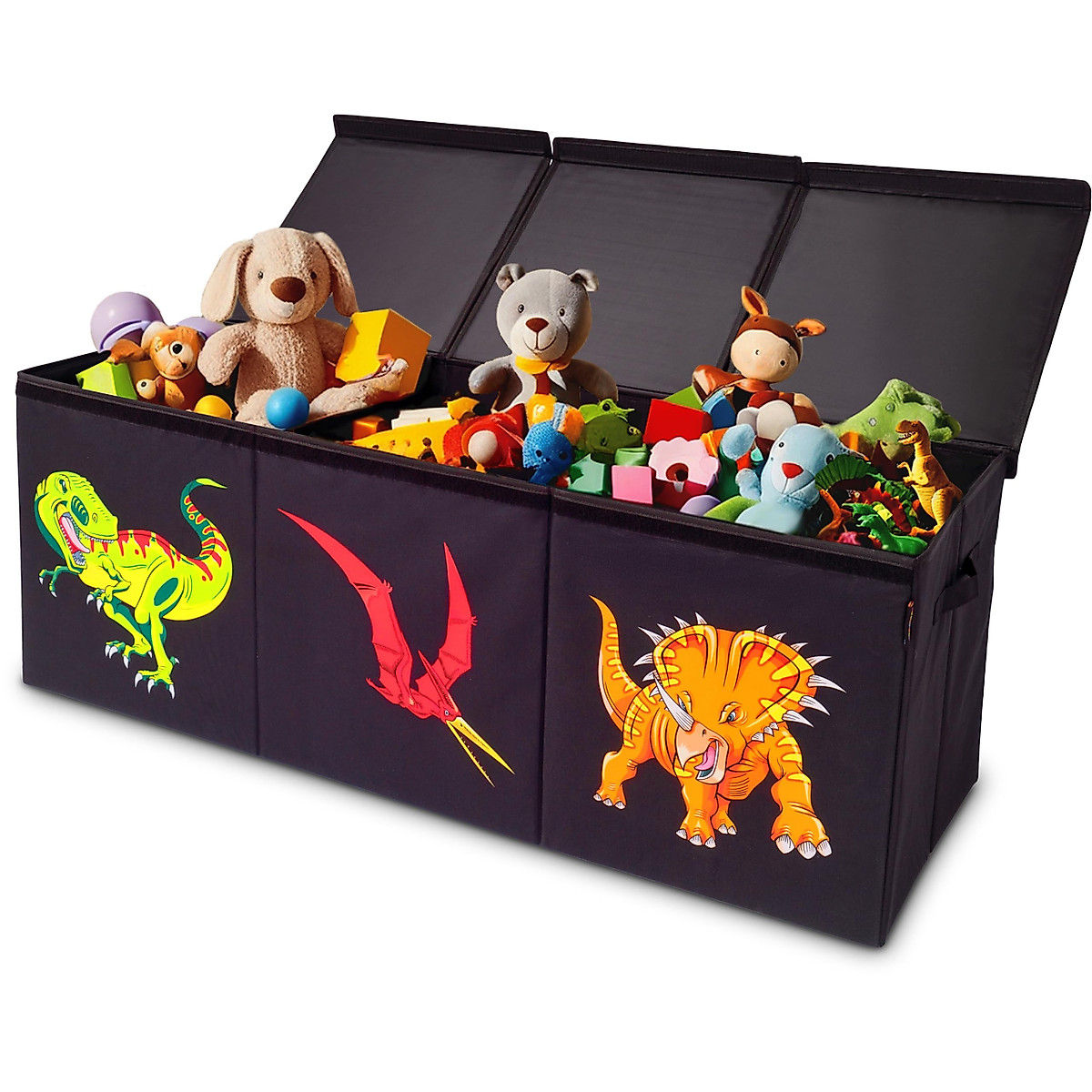 KLOWADOMA Extra Large Collapsible Dino Toy Box with Lids for Kids - Toy Storage Organizer, Chest, and Bin in Living Room, Playroom or Kids Room Organization