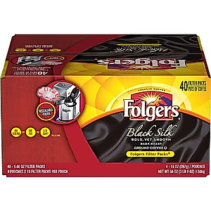 Folgers Black Silk Dark Roast Ground Coffee, 40- 1.4 Ounce Filter Packs
