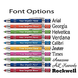 Express Pencils™ - Soft Touch Custom Pens with Stylus Personalized Metal Printed Name Pens - Black Ink - Imprinted Message of Choice - 12 pcs/pack (Assorted)