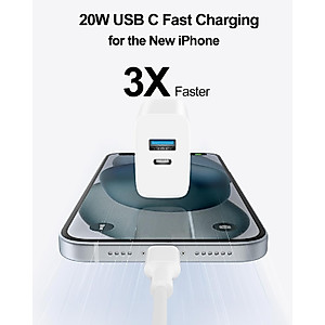 iPhone 15 Charger, 2Pack 20W 2-Port Compact Foldable Fast USB C Charger Block with 10ft USB C to C Charging Cable for iPhone 15/15 Pro/15 Pro Max/15 Plus, iPad Pro/Air, iPad 10