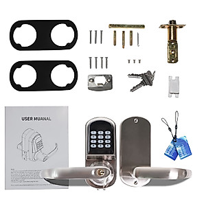 Keypad Door Lock with Left Handle, Auto-Lock Door Locks with Keypads & FOB Cards, Keyless Entry Door Lock with Handle，Electronic Door Lock, Digital Door Lock for Front Door