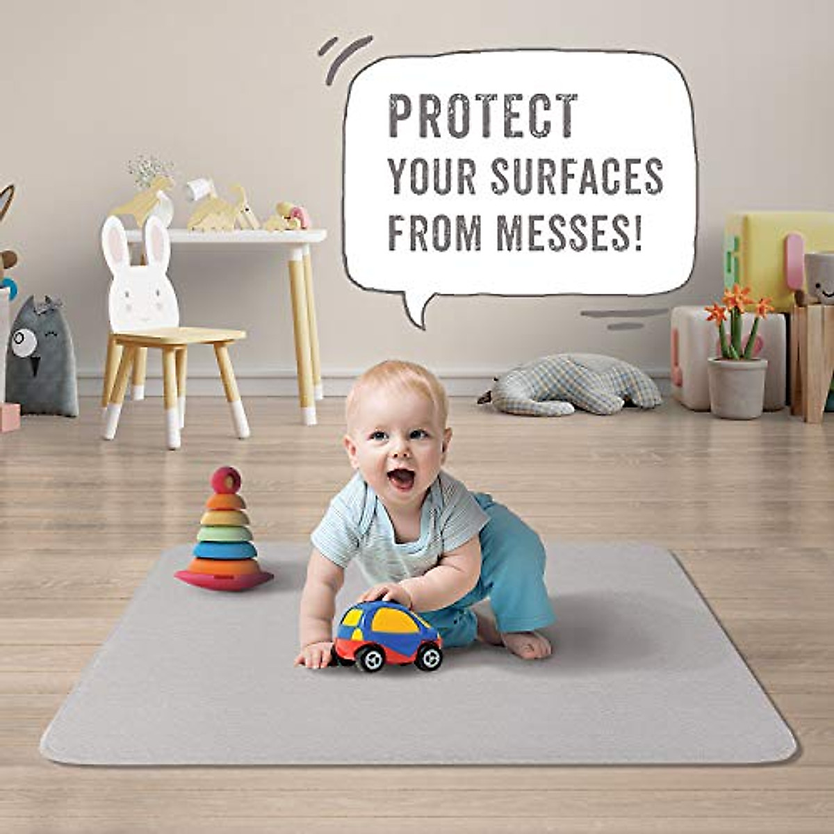 Leather Splat Mat - Waterproof Baby High Chair Floor Mat | High Chair Mat | Splat Mat for Under High Chair | Baby Food Mat | Splash and Spill Mat | Under Highchair Mat (Grey, Square)