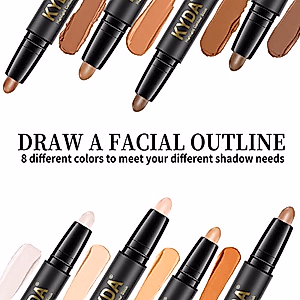 FREEORR 8 Colors Highlight Contour Stick, 2 in 1 Body Makeup Shding Stick, Face Highlighters Sticks,4 Packs Contouring Highlighting Foundation Shadow Cream Pen