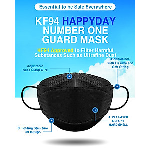 HAPPYDAY , 25 Packs, Made in KOREA Premium KF94 Micro Dust Protection Individually Packaged Black Face Mask Large