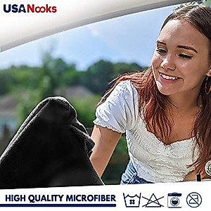 USANOOKS Microfiber Cleaning Cloth - 12Pcs (16x16 inch) High Performance - 1200 Washes, Ultra Absorbent Car Towels Traps Grime & Liquid for Streak-Free Mirror Shine, Scratch Proof - (Black)
