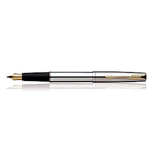Parker Frontier Stainless Steel Gold Trim Fountain Pen Fine Nib