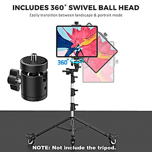 KDD iPad Tripod Mount Adapter with Ball Head, Fully Metal iPad Holder for Tripod, Phone Tablet Mount Stand Compatible with iPad Pro 12.9, iPad Air 2 3 4, iPad Mini, Galaxy Tab, iPhone (4-15”)