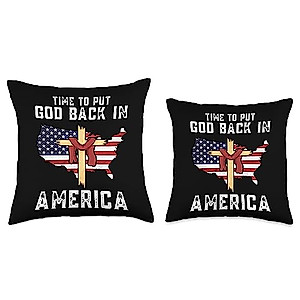 Time to Put God Back in America USA Map Flag Cross Throw Pillow, 16x16, Multicolor