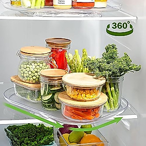 Square Lazy Susan for Refrigerator, Clear Turntable Organizer, 2 Pack 15.67'' Rectangular Fridge Organizers and Storage, Rotating Rack Organization for Kitchen, Counter Top, Cabinet Closet, Pantry