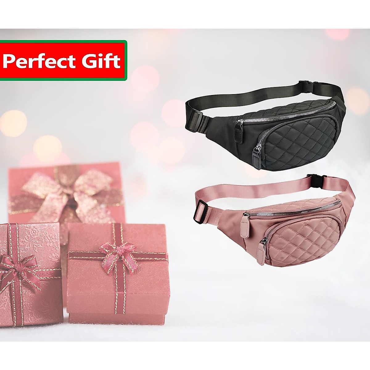 Crossbody Fanny Pack for Women,Fashionable Waist Pack Purse Cute Belt Bags for Teen Girls,Fashion Gifts Bum Bag Fannie Pack for Travel Running Walking,Carrying All Phones,Wallet (Black)