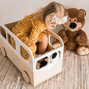 EWART WOODS Wooden toy box with wheels Kids storage book bin nursery bookshelf baby room furniture bookcase organizer on wheels