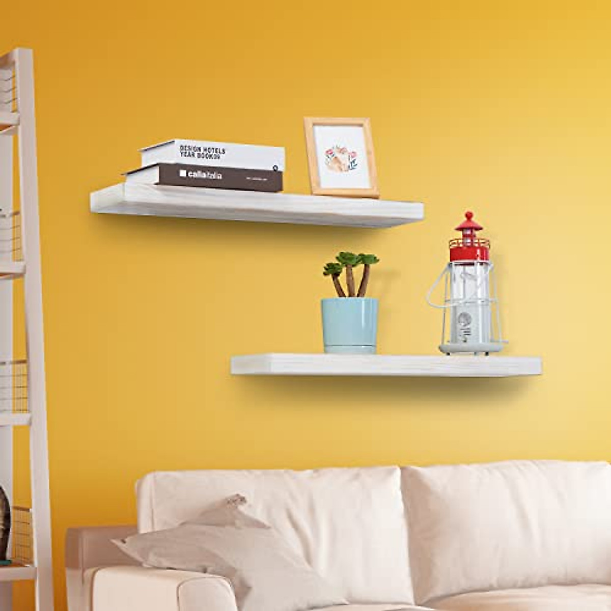 2 Pack 16" Solid Cedar Wood Floating Shelves, Brushed Finish, Wall Mounted for Home Living Room Bathroom