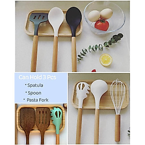 Large Wooden Spoon Rest, 9.7'' Stove Top Bamboo Spoon Holder, Kitchen Counter Cooking Utensils Rest, Farmhouse Small Food Serving Tray for Spatulas, Spoons,Turners, Ladles and Teaspoons (Bamboo)