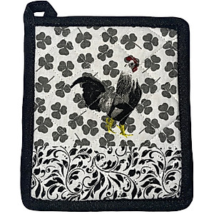 Set of 4, 100% Cotton Black & White Roosters Theme Farmhouse Kitchen Towels Set - Dish Towels, Include 2 Kitchen Towels, 1 Pot Holder & 1 Ovenmitt.