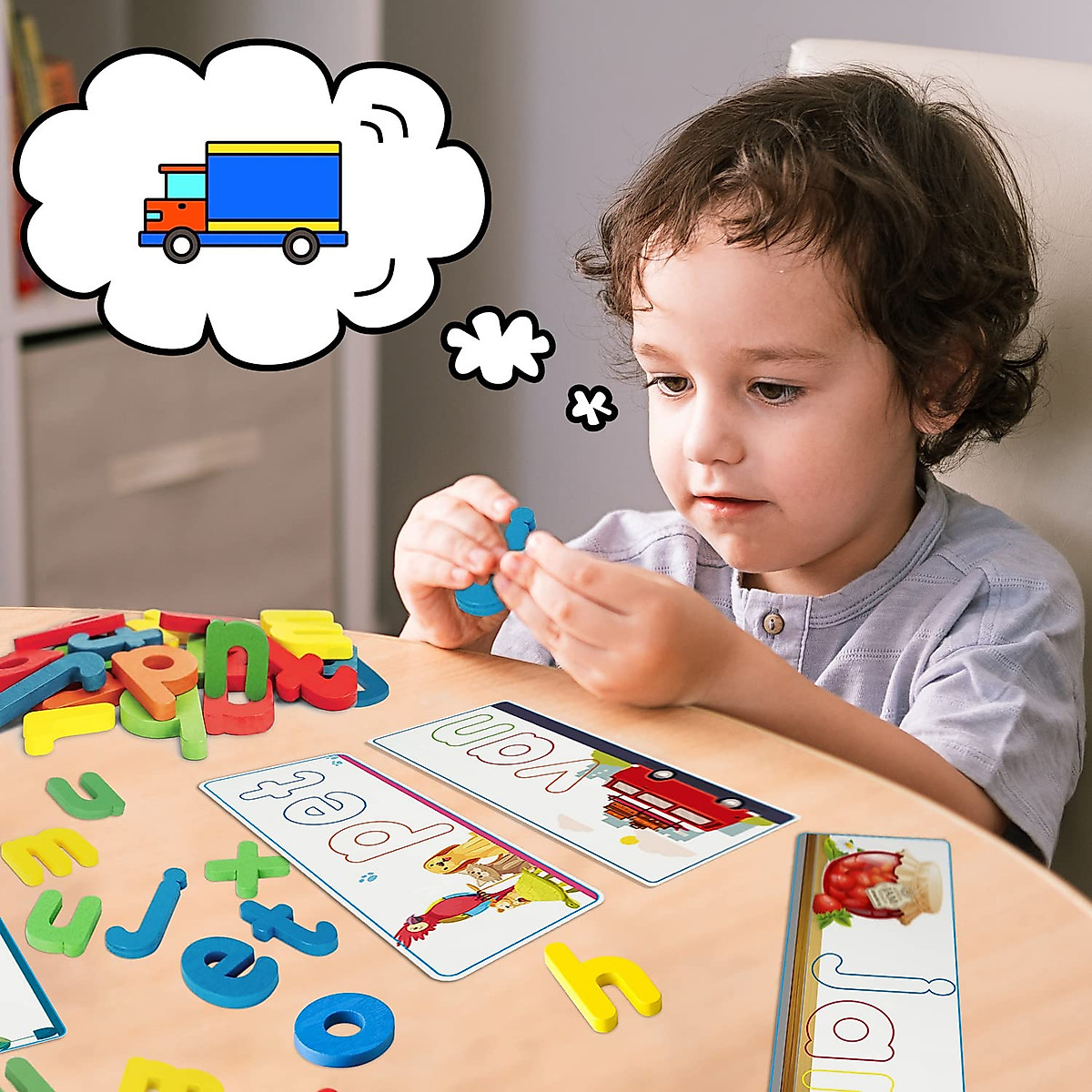 SpringFlower See & Spell Matching Letter Game for Preschool Kindergarten Kids,Learning Educational Toy,Toddler Learning Activities,CVC Word Builders for 3 4 5 6 Years Old Boys and Girls,80Pcs