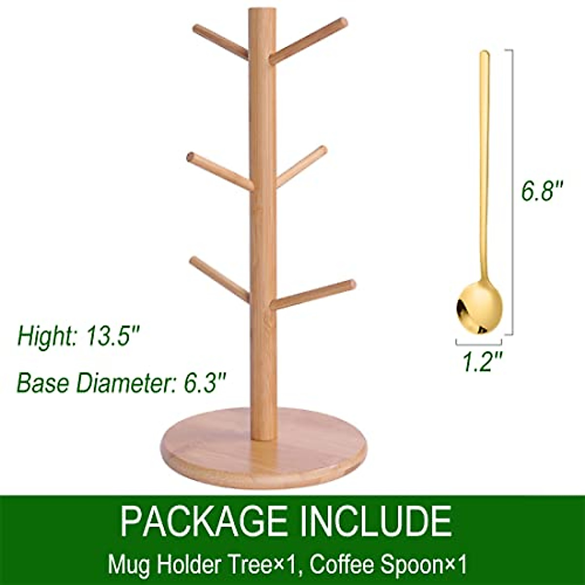 TREES & BREEZE Mug Holder, Coffee Cup Holder for Counter, Mug Tree, Wooden Mug Stand