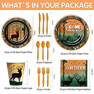 HIPVVILD Hunting Camo Party Decorations Tableware - Oh Deer Hunting Birthday Party Supplies, Paper Plate, Cup, Napkin, Cutlery, Camouflage Camping Hunting Birthday Baby Shower Decorations | Serve 24