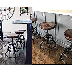 Diwhy Industrial Vintage Bar Stool,Kitchen Counter Height Adjustable Screw Stool ,Swivel Bar Stool,Metal Wood Stool,27 Inch,Fully Welded Set of 2 (Wooden Top)