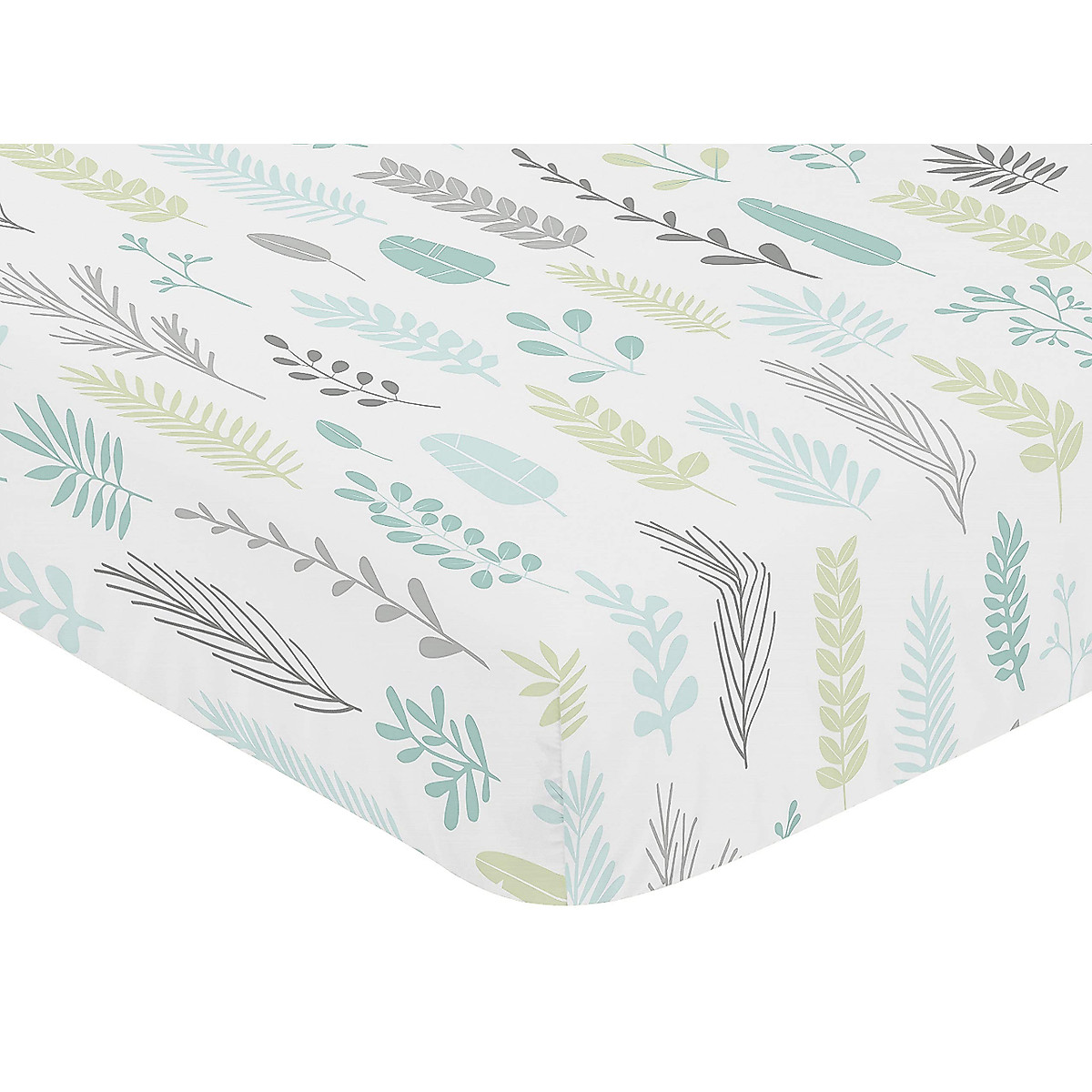 Sweet Jojo Designs Blue and Grey Tropical Leaf Unisex Boy or Girl Baby or Toddler Nursery Fitted Crib Sheet - Turquoise, Gray and Green Botanical Rainforest Jungle Sloth Collection