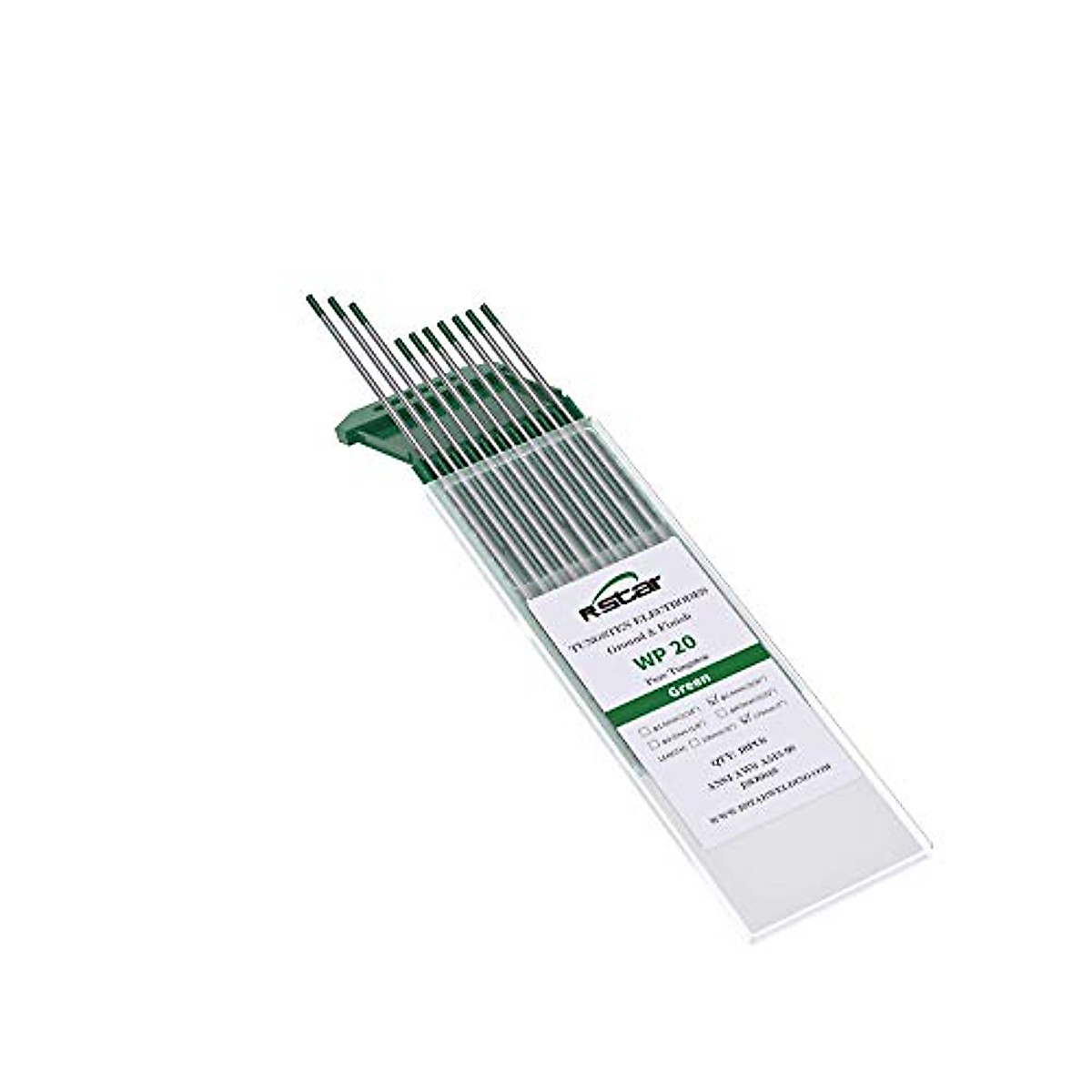 Rstar TIG Welding Tungsten Electrodes Pure Tungsten 3/32” x 7” (Green, WP) 10-Pack