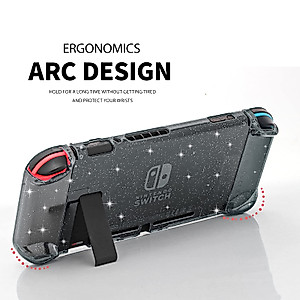 Switch Glitter Case, Switch Protective Case with Tempered Glass Screen Protector and Thumb Grip Caps - Black