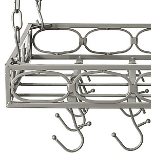 Old Dutch Rectangular Hanging Pot Rack with 16 Hooks, Antique Pewter, 36 x 18 x 4 inches
