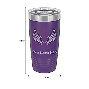 LaserGram 20oz Vacuum Insulated Tumbler Mug, Angel Wings, Personalized Engraving Included (Dark Purple)