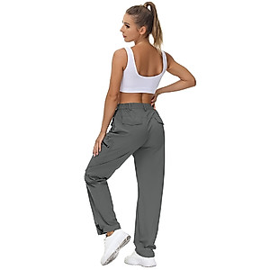 VVK Women's Cargo Hiking Pants Elastic Waist Quick Dry Lightweight Outdoor Water Resistant UPF 50+ Long Pants Zipper Grey Large